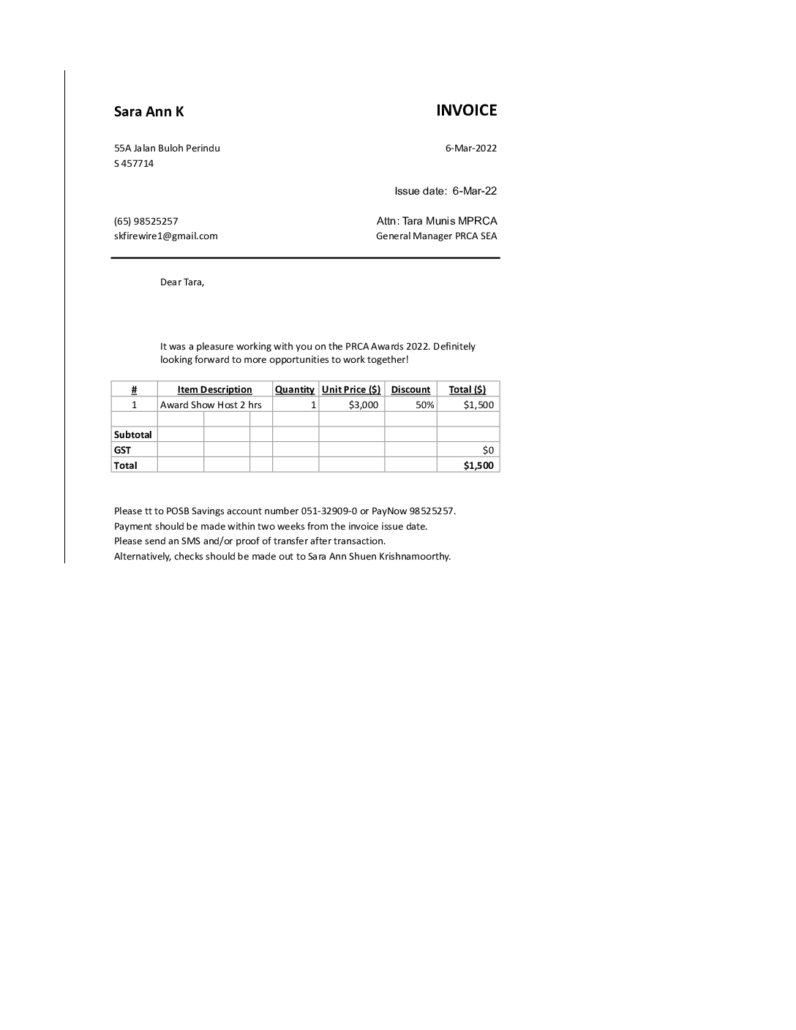 PRCA Awards 2022 Invoice - Sheet1 - PRCA Asia Pacific